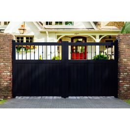 Aluminium Driveway Gate with Vertical Mixed Infill Modern Open Top Flat ...